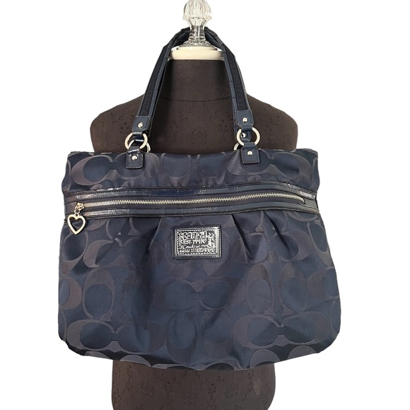 Coach | Bags | Coach Navy Blue Poppy Monogram Tote | Poshmark